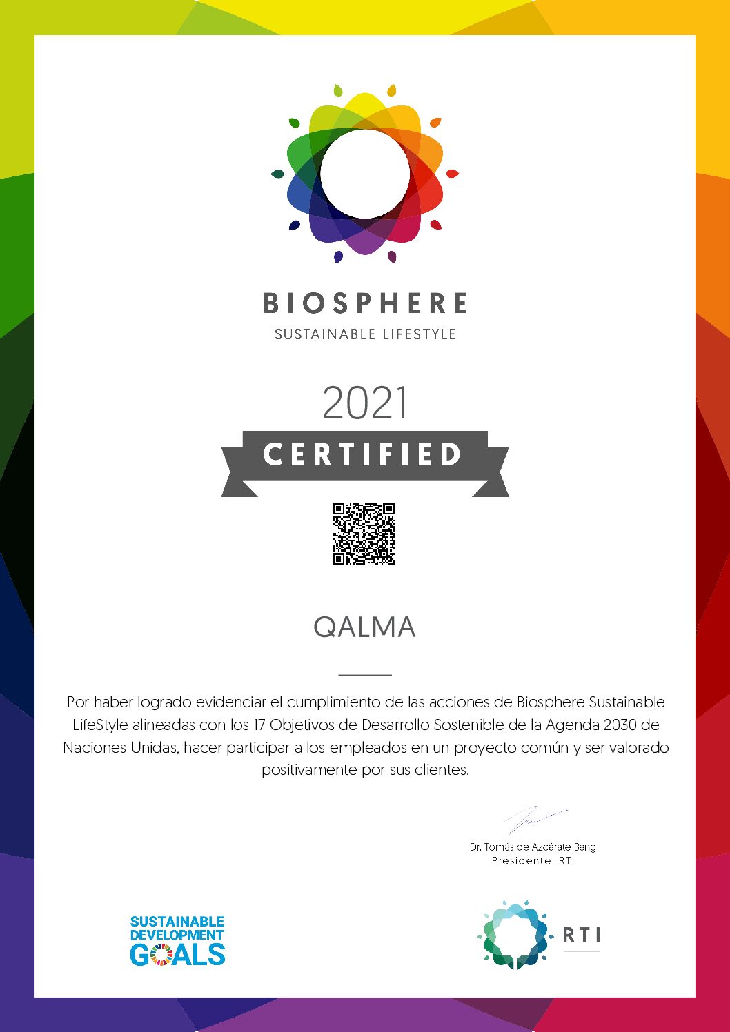 QALMA OBTIENE LA CERTIFICACIÓN BIOSPHERE SUSTAINABLE LIFESTYLE - Qalma